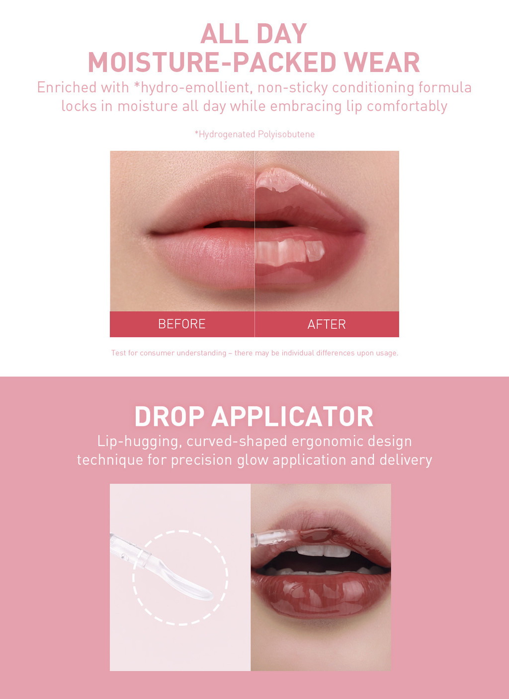 3CE Drop Glow Gel lipstick, non-sticky hydrating formula, bouncy gel ...