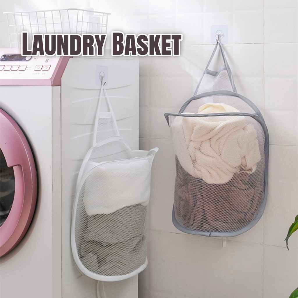 Foldable Laundry Basket Hanging Laundry Drying Net Hamper Mesh Dirty ...