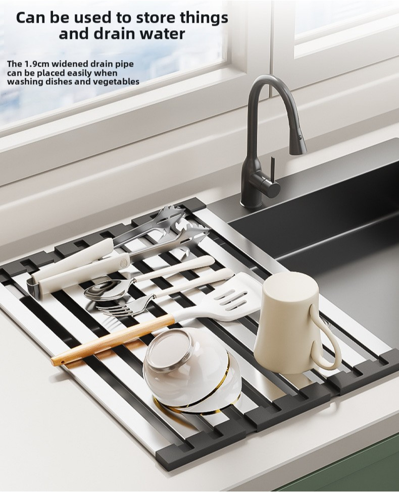 304 Stainless Steel Kitchen Sink Drain Rack Foldable Retractable Sink ...