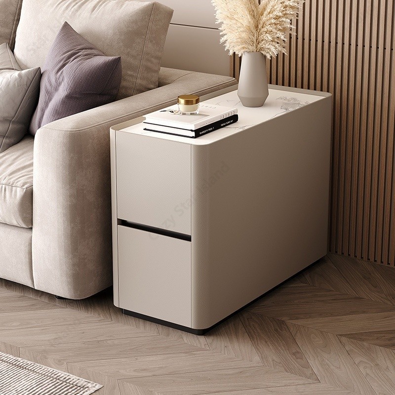 Modern Minimalist Edge Cabinet Solid Wood Leather Art Sofa Table High-end Light Luxury Side ...