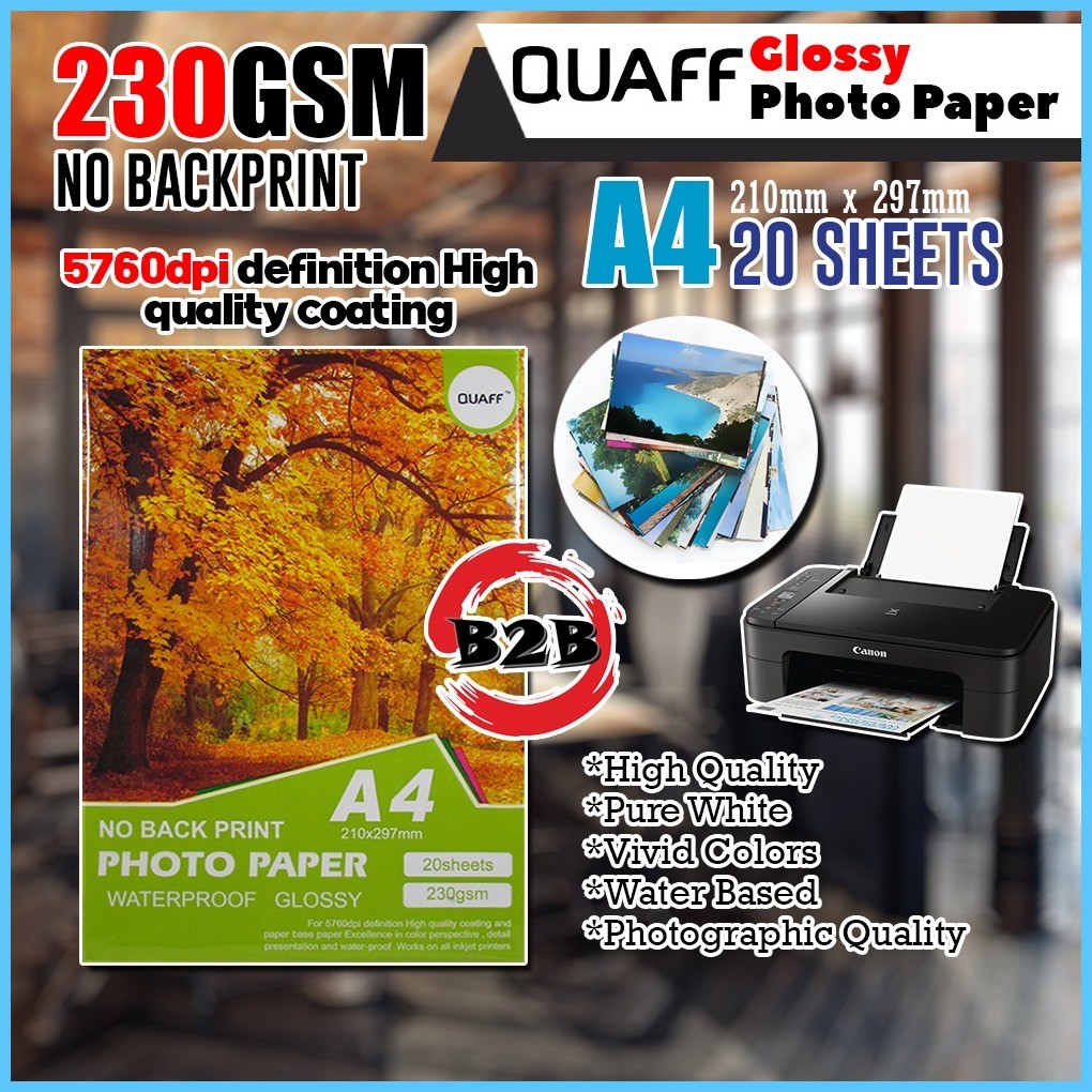 § Quaff High Glossy Photo Paper 230 GSM NO backpint A4 ( 20 sheets ...