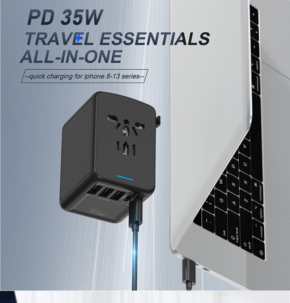 Global Universal Adapter Plug PD 35W 3USB+2Type-C Port International Travel Adapter 2.1A Fast ...