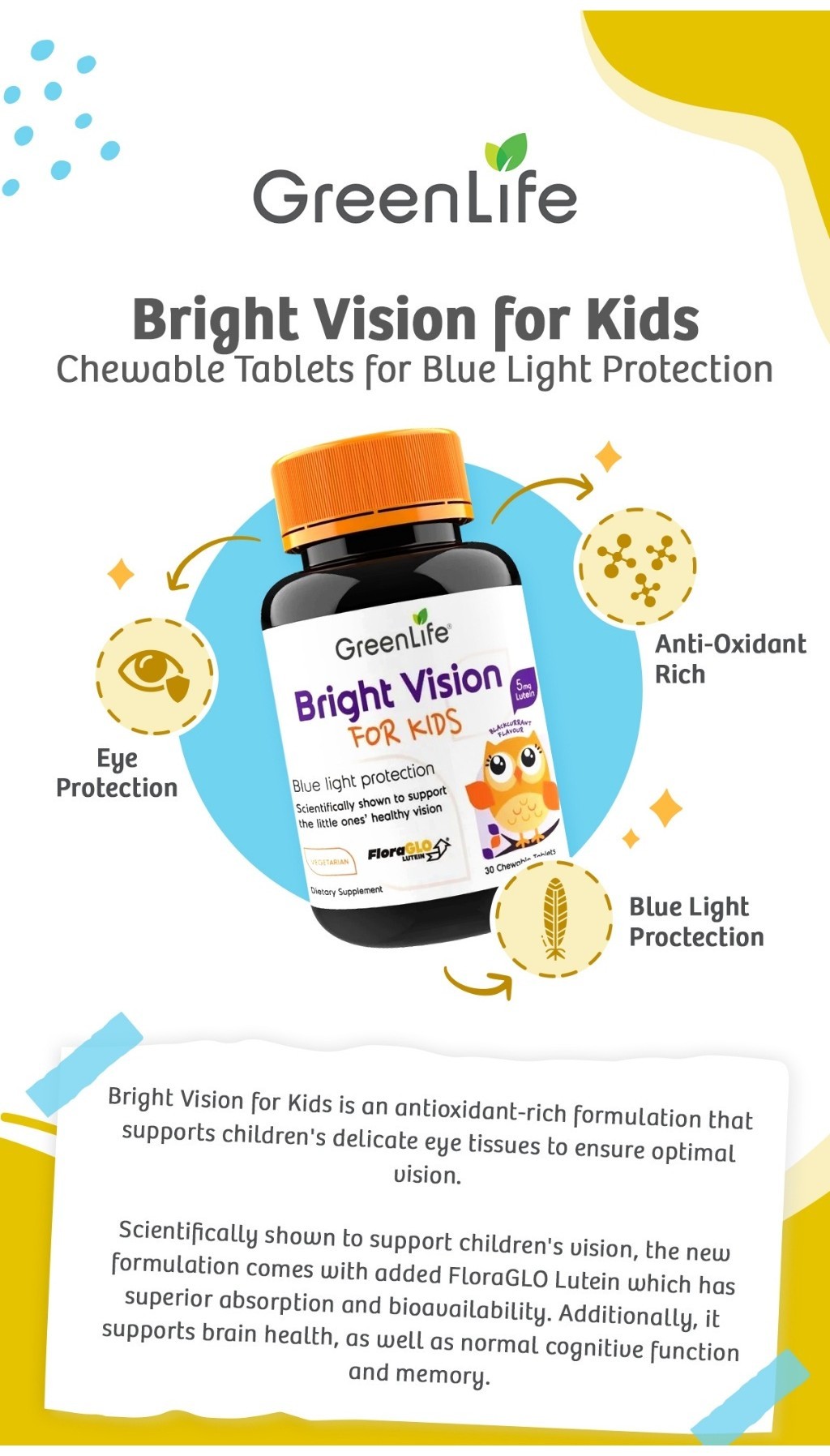 GreenLife Bright Vision for Kids 5mg Lutein 30 Chewable Tablets - For ...
