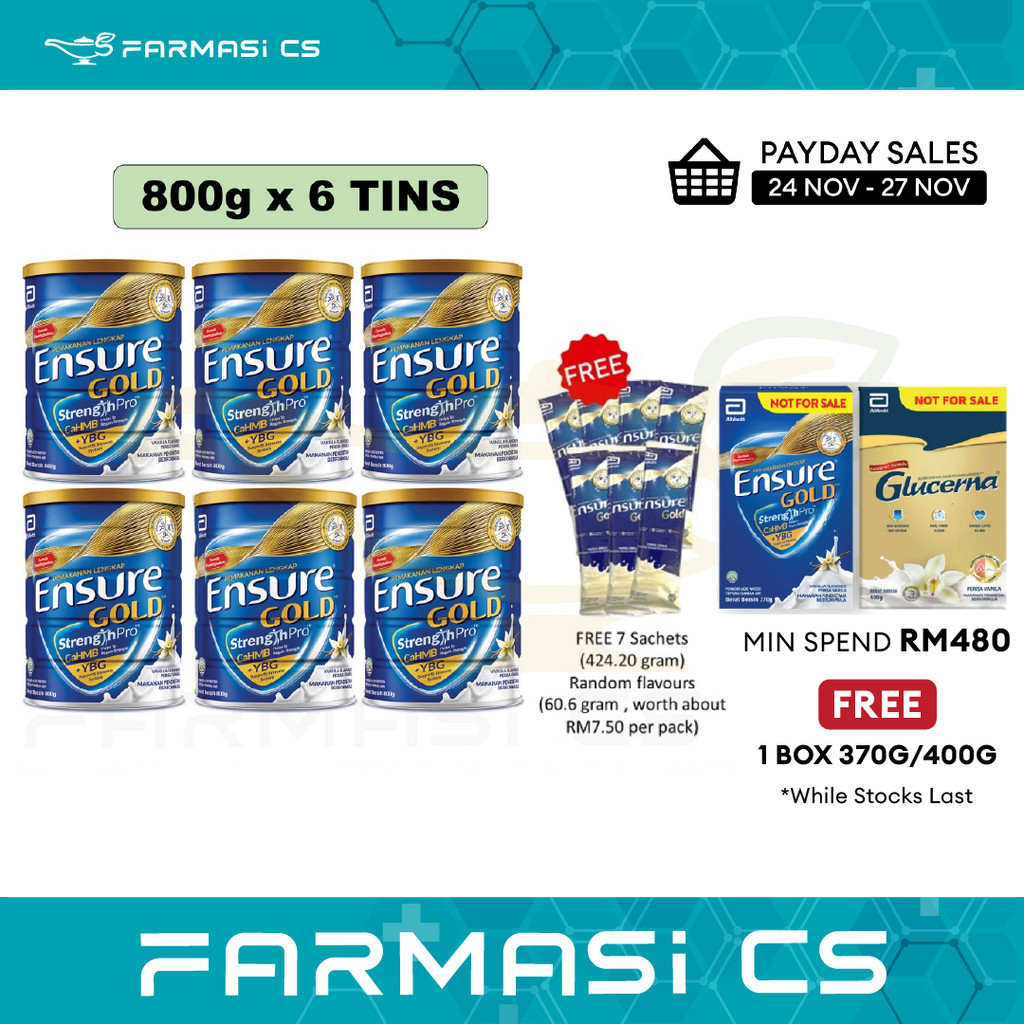 Abbott Ensure Gold Vanilla 800g x 6 tins FREE 7 Sachets EXP:02/2026 ...