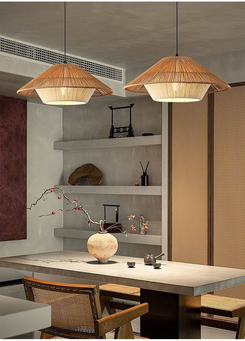 Silent Wind Woven Pendant Light, Retro Creative Simple Dining-Room Lamp ...