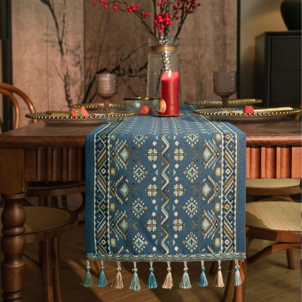 Table Mat American Retro Embroidery Long Tablecloth TV Cabinet Coffee ...