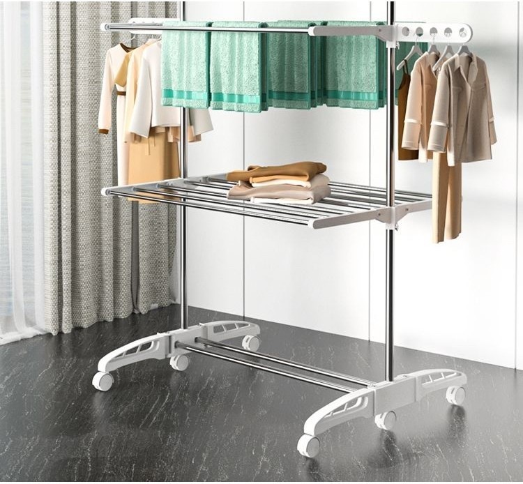 Drying Rack Floor Korean Three-Layer Folding Balcony Simple Household ...