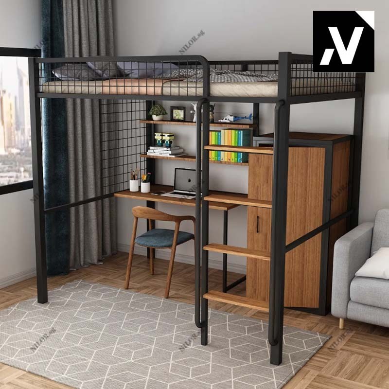 N·R Bed Frame Two-story Loft Bed With Upper Bed Lower Table Space ...