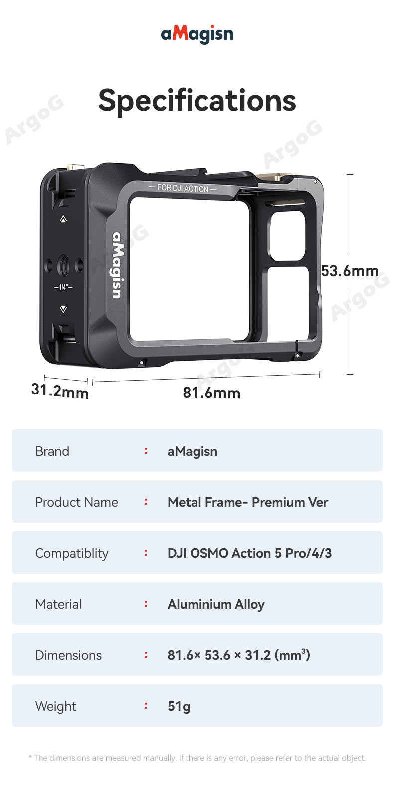 aMagisn Metal Frame Cage For DJI Osmo Action 5 Pro / Action 4/3 ...