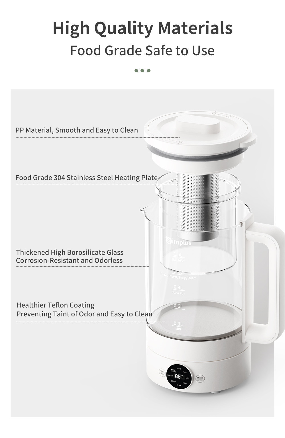Simplus Kit Health Pot丨1.5L 850W丨24H Reservation丨Automatic Power Off丨 ...