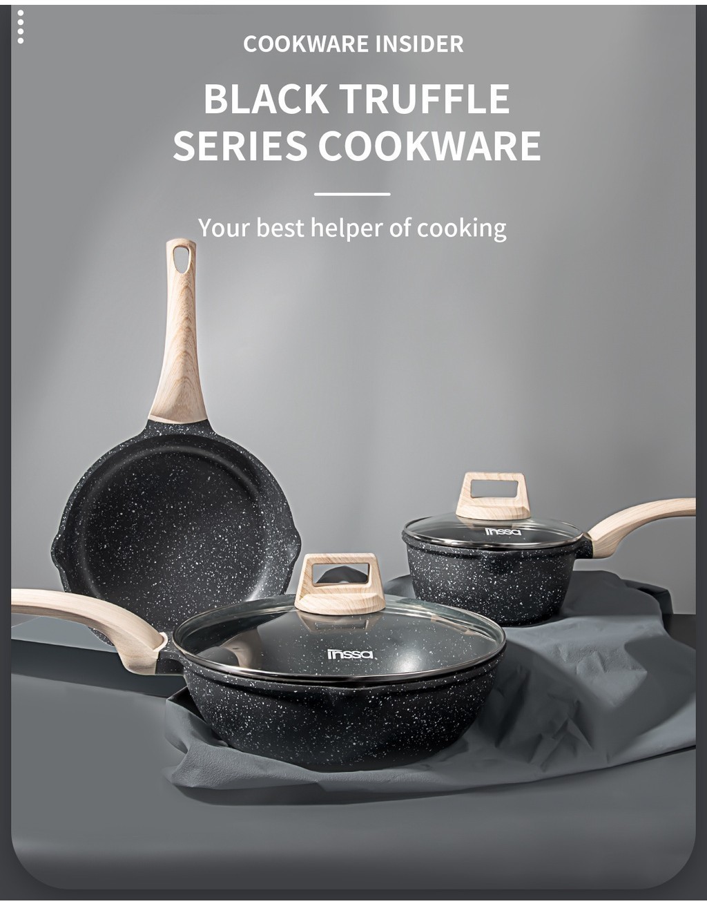 Inssa 7PCS Maifan Stone Non Stick Coating Cookware Sets 24cm Fry Pan ...