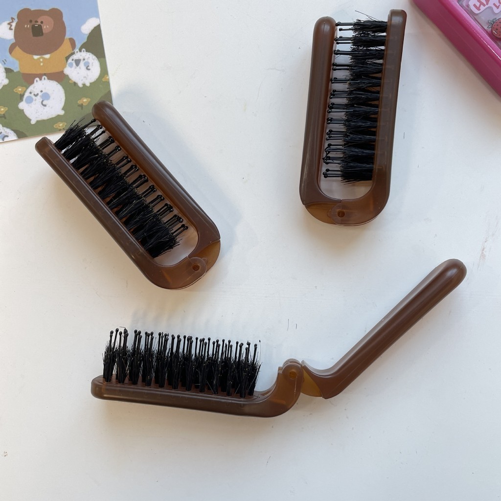 Amber Folding Comb, Pig Bristle, Anti-static, Portable Scalp-friendly ...