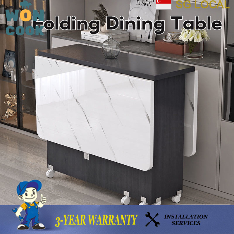 WON Folding Dining Table Small Rectangular Small-sized Movable Pulley ...