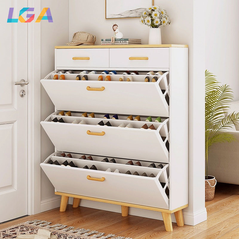 LGA Shoe Cabinet Slim Space Saving Shoe Rack Oak White 17/24cm Deep ...