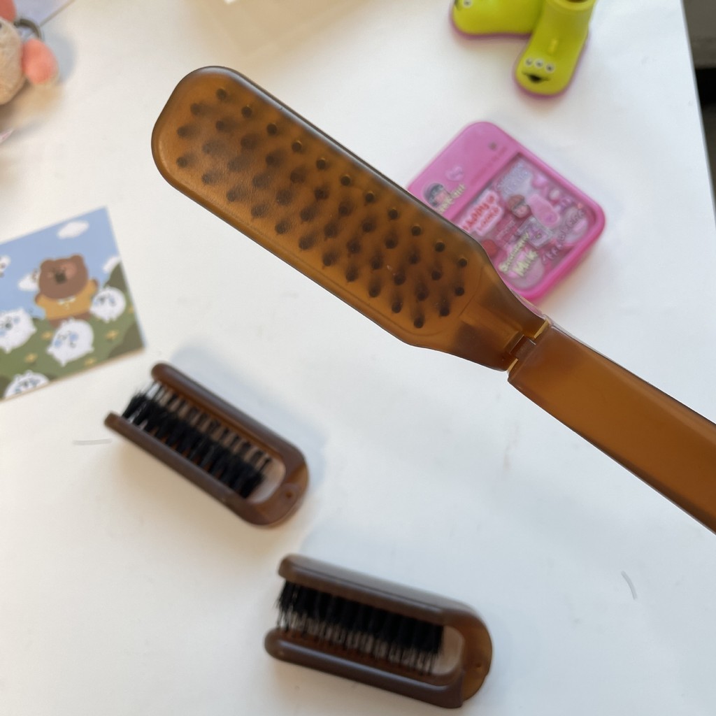 Amber Folding Comb, Pig Bristle, Anti-static, Portable Scalp-friendly ...