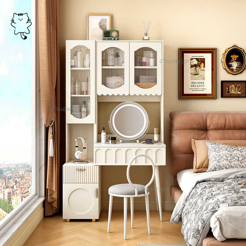 Cream Wind Light Luxury Makeup Table Storage Cabinet One Bedroom Modern ...