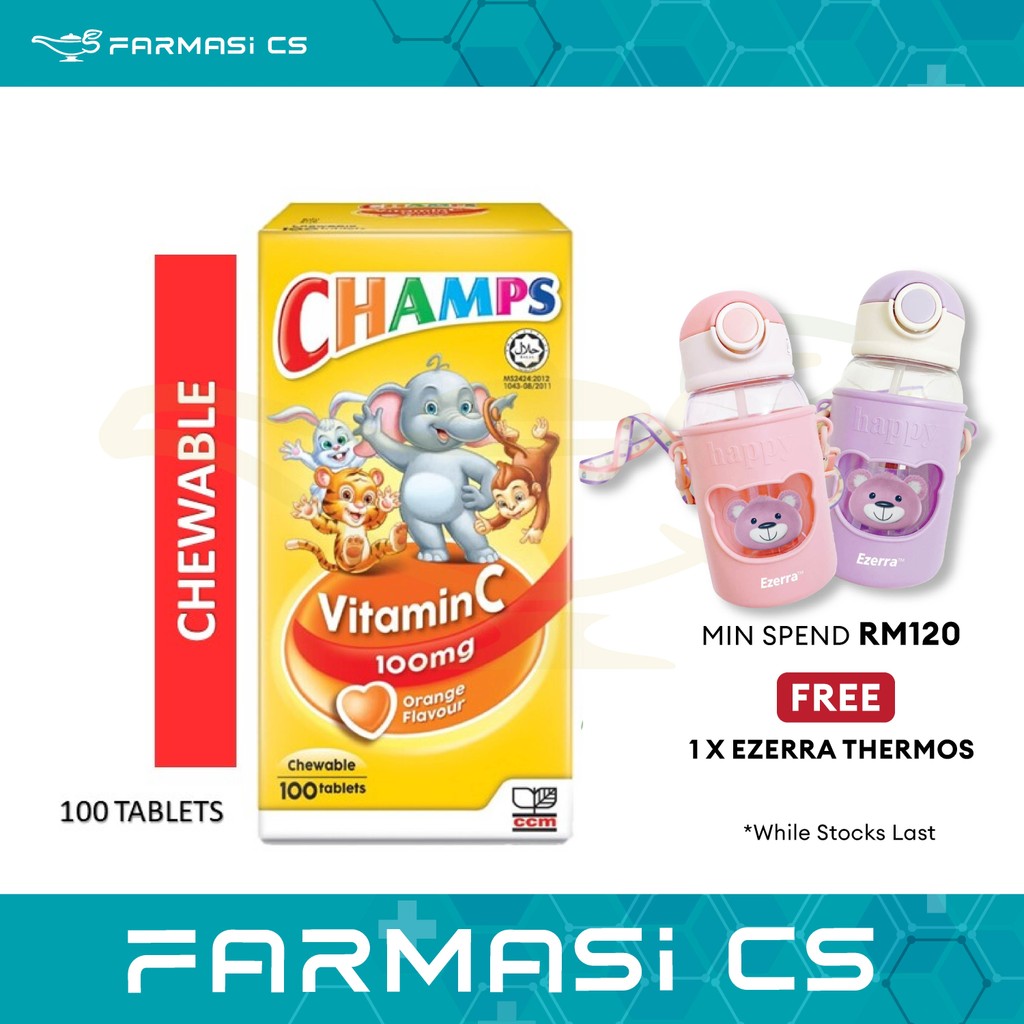 CHAMPS Vitamin C 100mg Orange Flavour 100 Tablets EXP:10/2025 [ Vit C ...