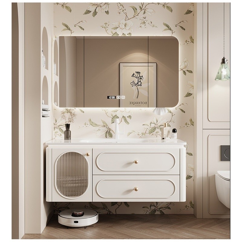 Ceramic Integrated Basin Bathroom Cabinet Simplicity Bathroom Mirror Cabinet Large Space Toilet ...