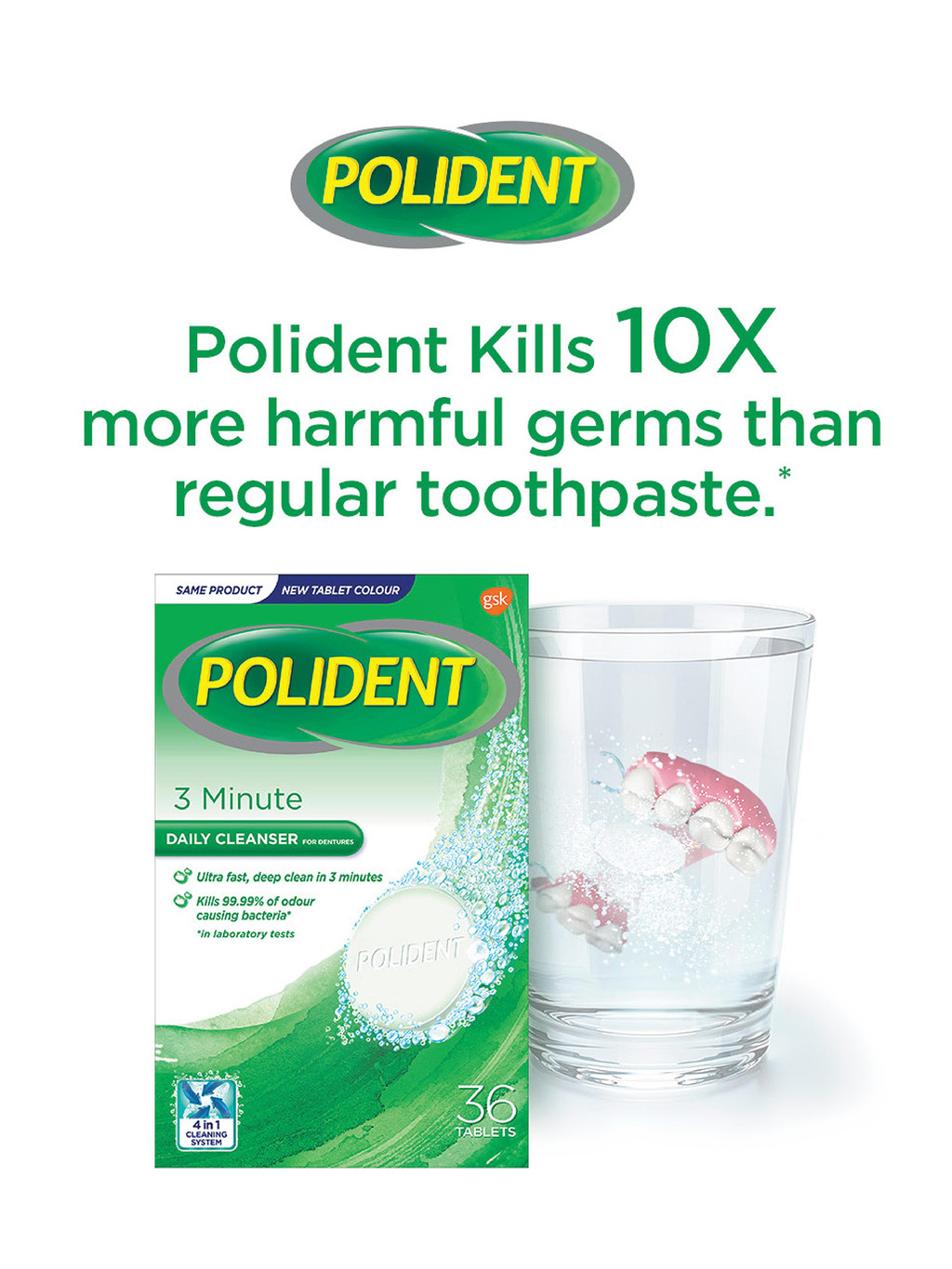 [2 Packs] POLIDENT 3 Minute Daily Denture Cleanser, Ultra-fast Deep ...