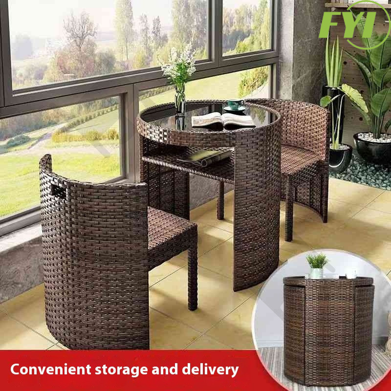 Nordic Style Rattan Table And Chairs Three-piece Coffee Combination ...