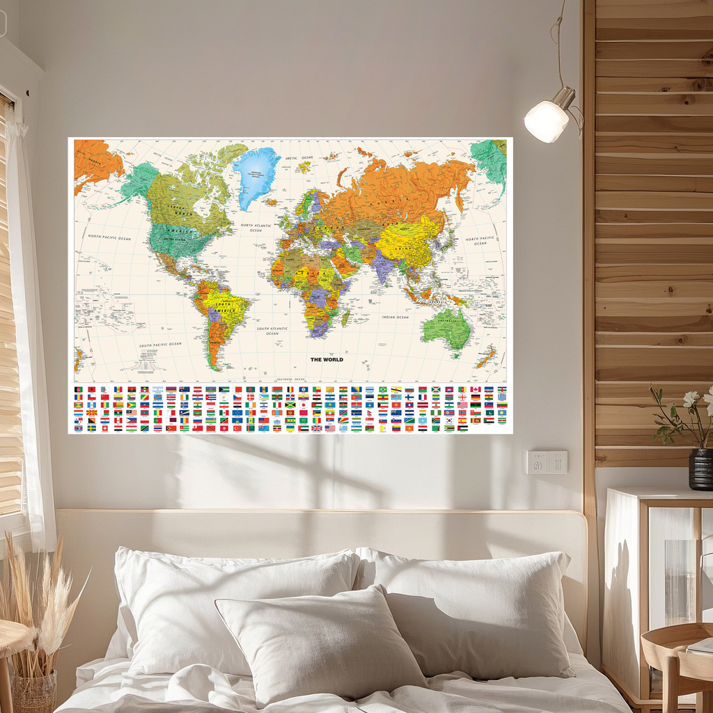 World Map-Countries with Cities,Unframed World Map,Wall Decor for ...