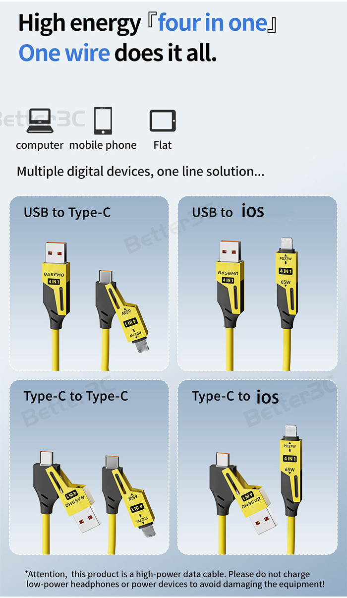 4 in 1 Zinc alloy shell spring telescopic usb cable 65W Fast Charging ...