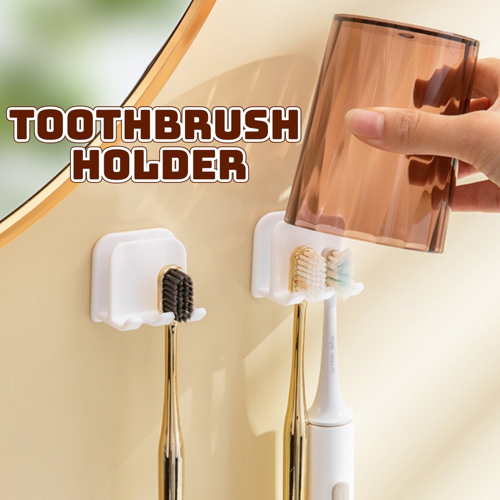 Wall Mounted Double Toothbrush Storage Rack Holder Mouthwash Cup Drain ...