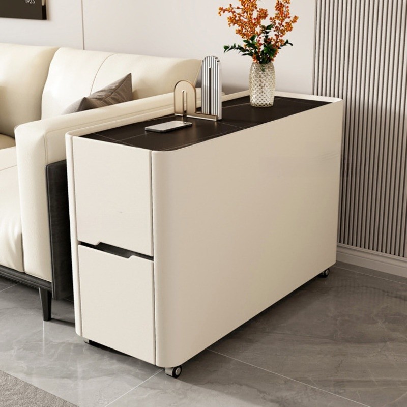 Solid Wood Sofa Side Cabinet With Wheels Side Table Living Room Rock ...