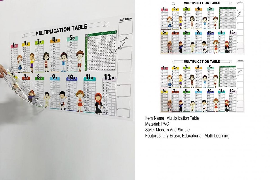 Multiplication Table Whiteboard Kids' Educational Whiteboard Colorful ...
