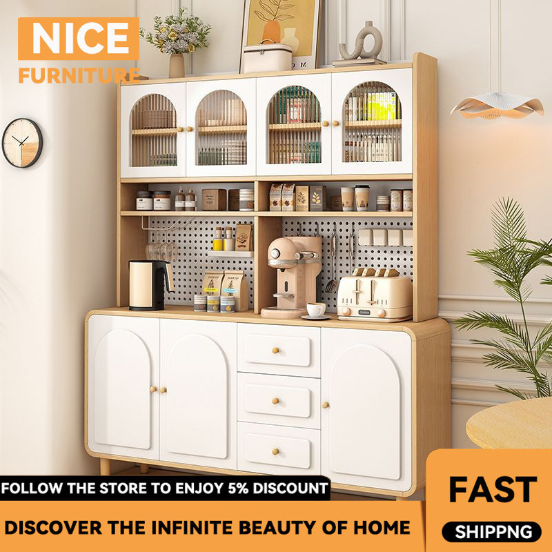 Natural Wood Cream Style Sideboard Multifunctional Integrated Storage ...