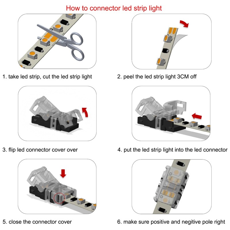 5 PCS LED Connector 2/3/4 Pin Strip To Wire Terminal 5/8/10mm Strip To ...