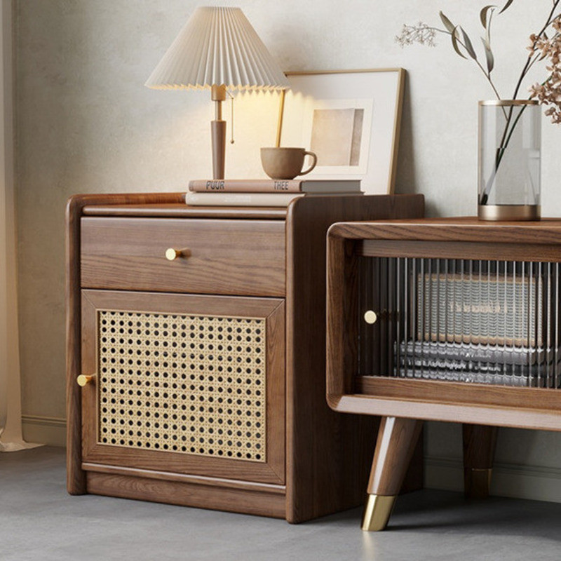 Nordic solid wood bedside table simple modern white wax wood ...
