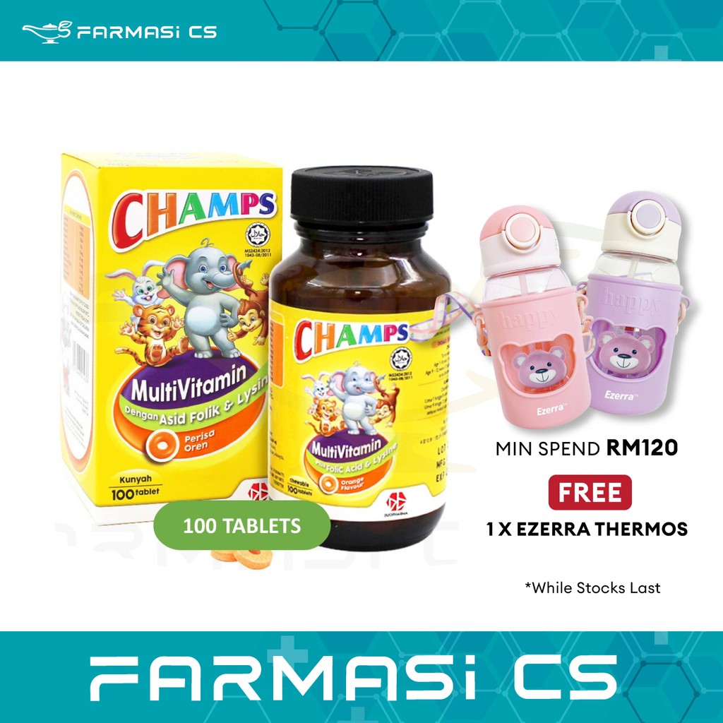 Champs Multivitamin Plus Folic Acid & Lysine Orange Flavour 100 tablets ...