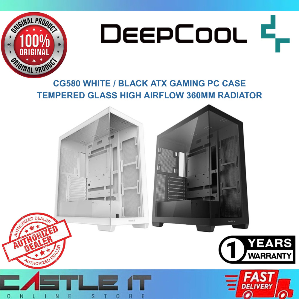 DeepCool CG580 White / Black ATX Gaming PC Case Casing – Tempered Glass ...