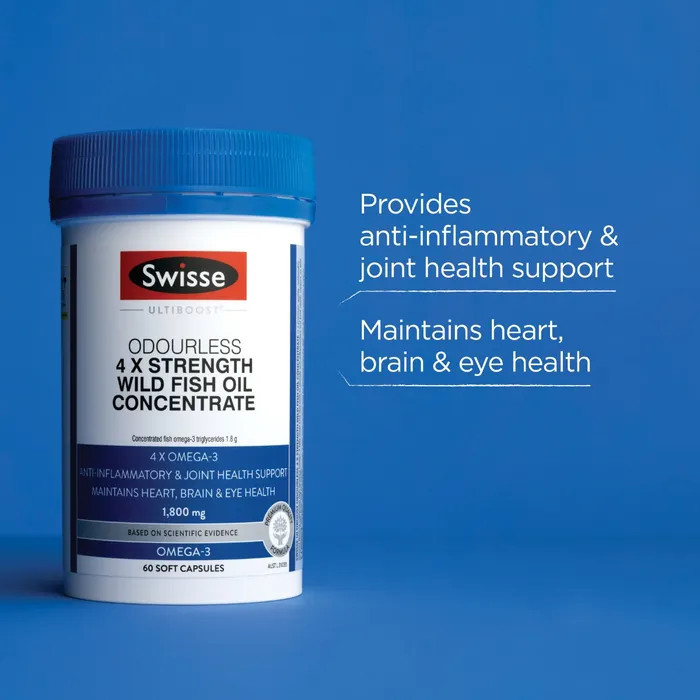 Swisse Ultiboost 4x Strength Omega-3 Odourless Wild Fish Oil 1800mg ...