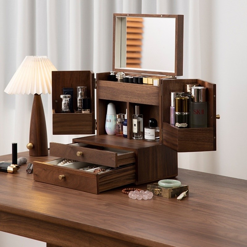 Wooden Large Capacity Makeup Organizer Dressing Table Cosmetic ...