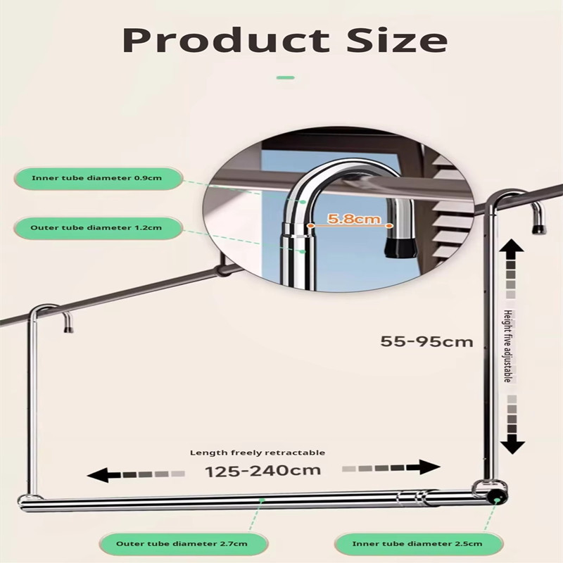 Multifunction No need Install Telescopic Clothes Laundry Rail Rod ...