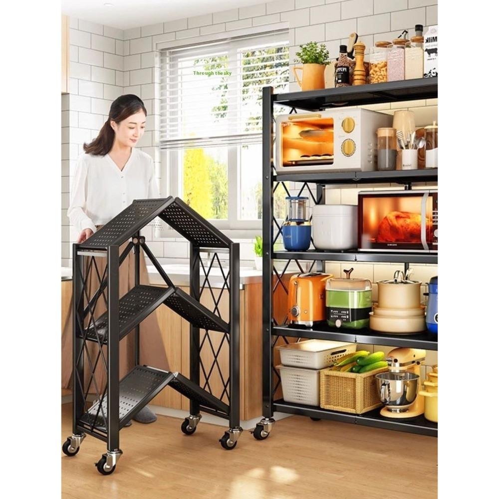 Shelf Rack Folding Kitchen Storage Rack Multi Layer Landing Storeroom ...