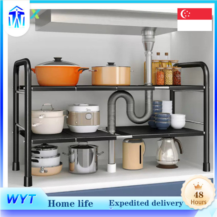 WYT [Sg Stock] Retractable Kitchen Shelving Sink Cabinet Layered Shelf ...