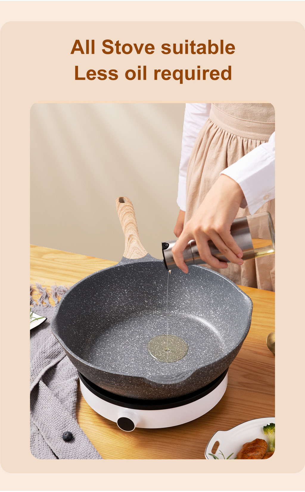JEETEE Non-Stick Deep Pan with lid 24/28/32cm Maifan Stone Coating ...