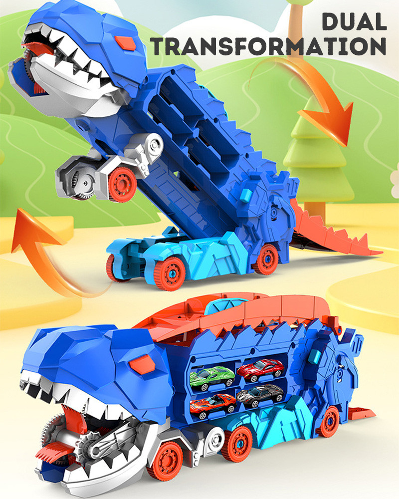 Dinosaur Truck Transforming Eating Cars Catapult Track Toy Sliding with ...