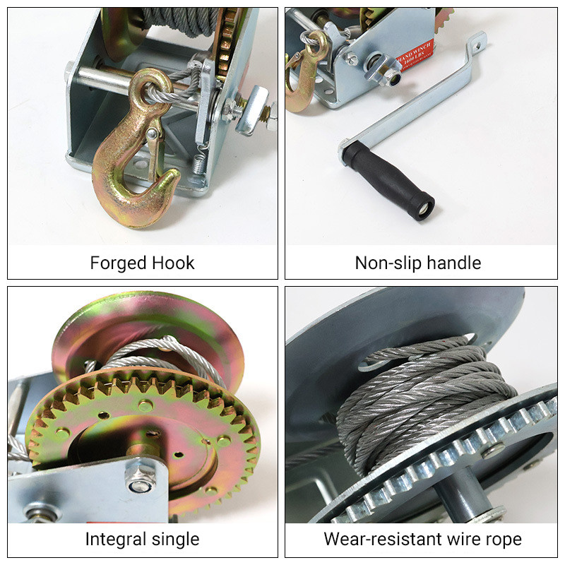 600LBS 1200LBS Hand Gear Winch Ways Hand Winch Crank Gear Steel Cable ...