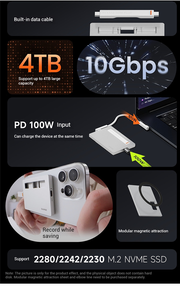 SHARGE Disk Plus M2 SSD Enclosure NVMe 4TB 10Gbps Case USB 3.2 Gen2 ...