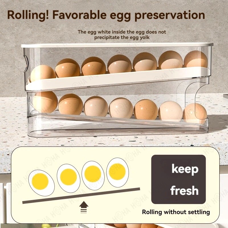 【Full Transparent】2 Layer Roll Egg Storage 2 Tier Egg Rack Tray ...