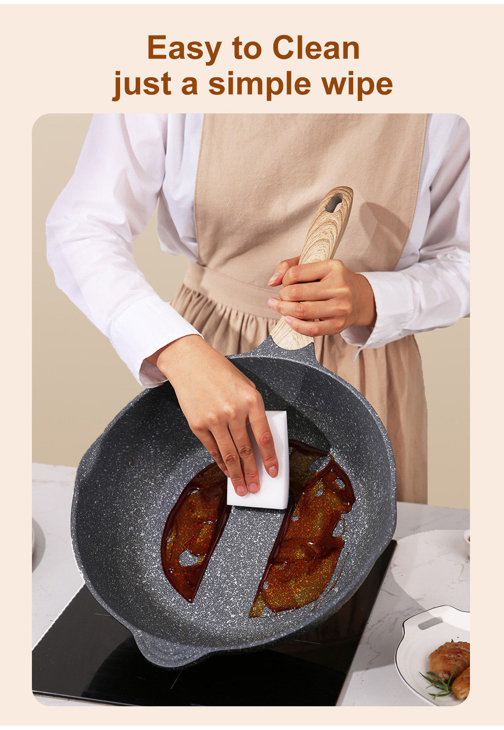 JEETEE Non-Stick Deep Pan with lid 24/28/32cm Maifan Stone Coating ...