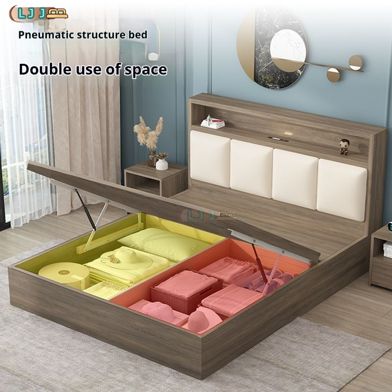 LJJ Leather and solid wood with Mattress Package Solid Wooden Frame ...