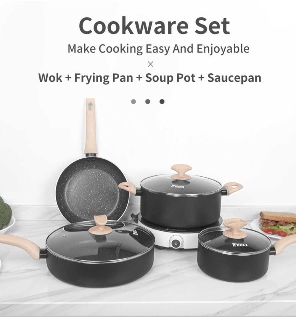 Simplus Kit 7PCS Non Stick Coating Cookware Sets 24cm Fry Pan/28cm Wok/24cm Soup Pot/18cm ...