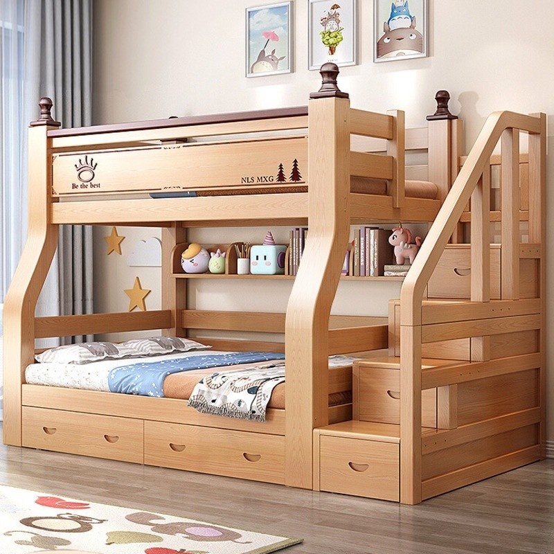Solid Wood Bed Multi-Function Double Decker Bed Large-Sized Apartment ...