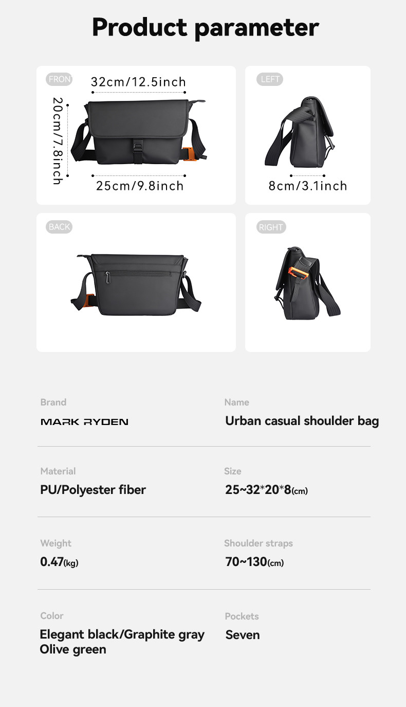 Mark Ryden Men's Messenger Bag splash proof Messenger Bag Black Sling ...