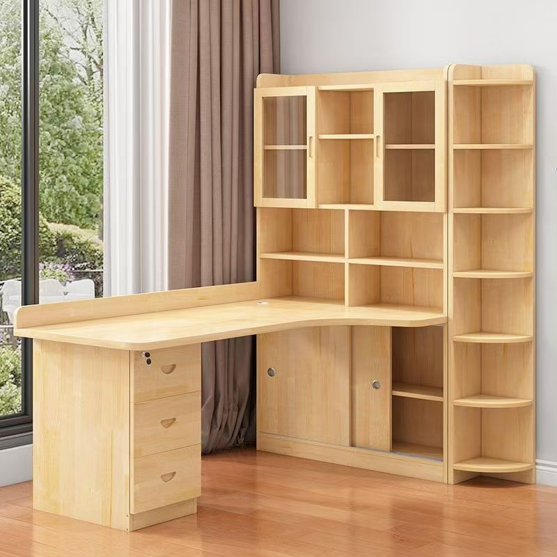Study Table Solid Wood Corner Desk Hutch Combination Desktop Computer ...